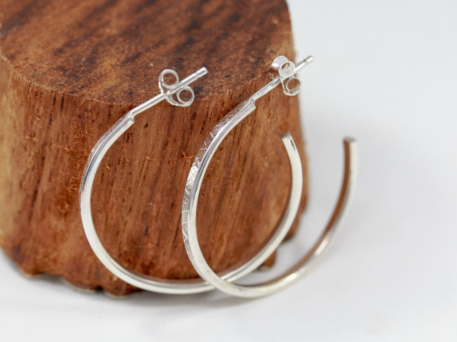 Sterling Silver Half Loop Earringssterling Silverleaf Patterned ...
