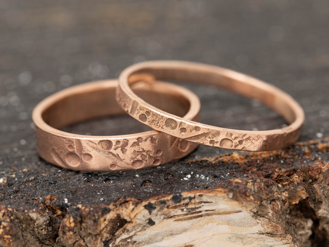 9ct Rose Gold Amor Aeternus Ring Set, 2mm and 4mm Wide, Celestial ...