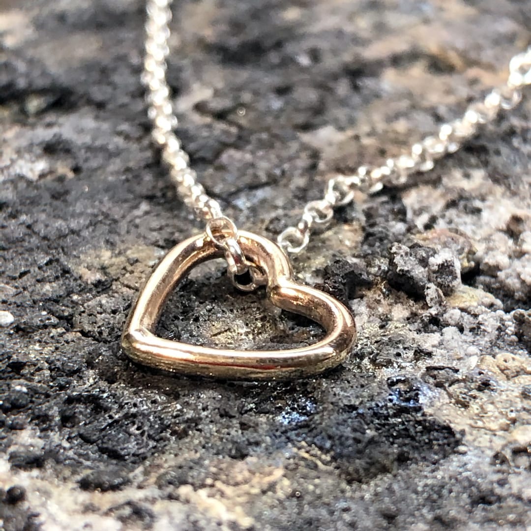 Solid 9ct Yellow Gold Heart Pendant With Sterling Silver - Etsy UK