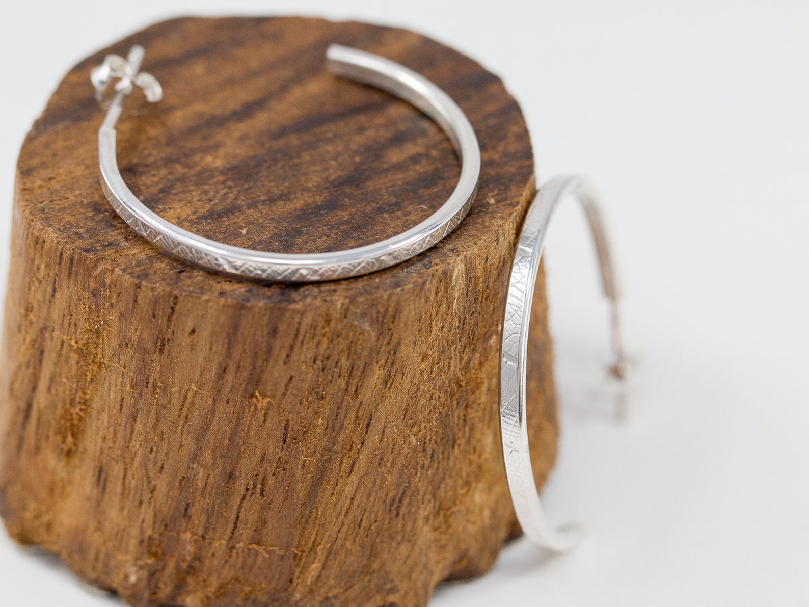 Sterling Silver Half Loop Earringssterling Silverleaf Patterned ...