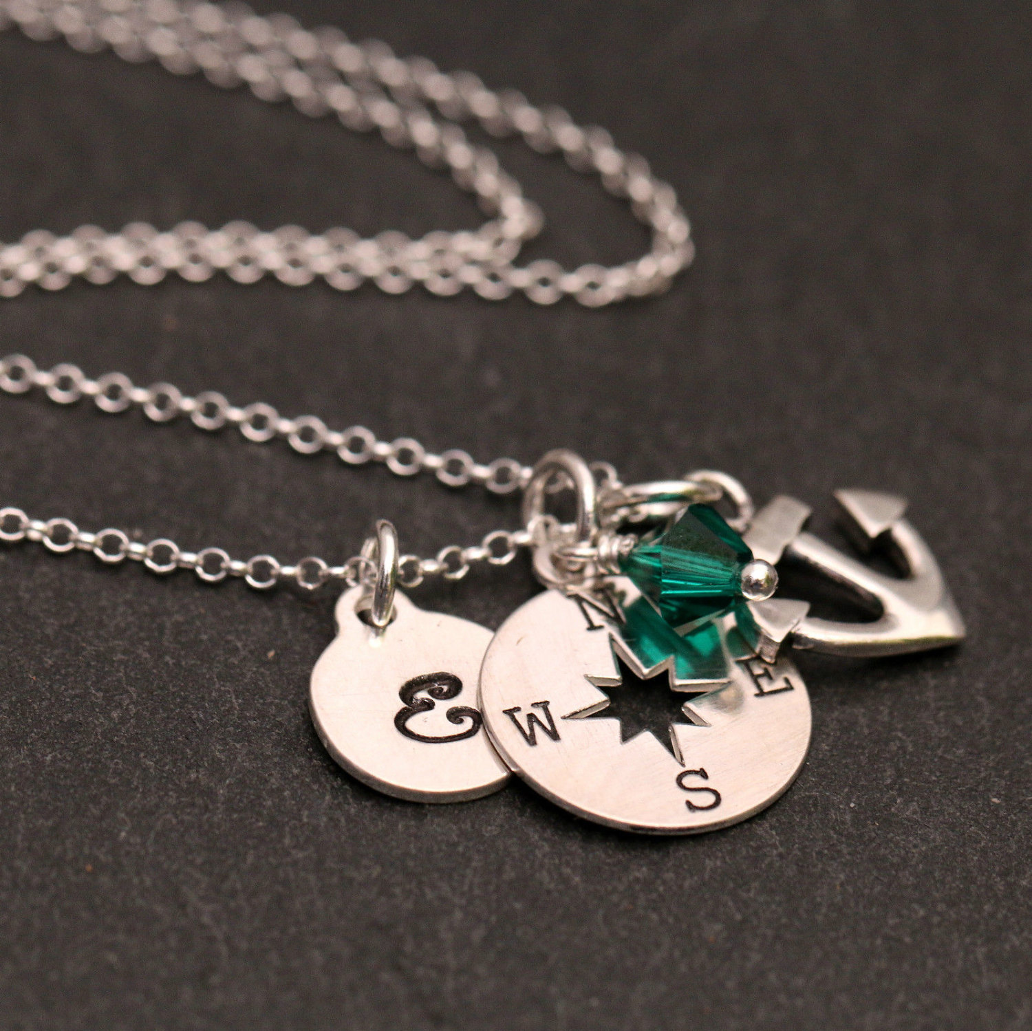 Sterling Silver Compass Necklace|Silver Anchor Necklace|Silver Compas ...