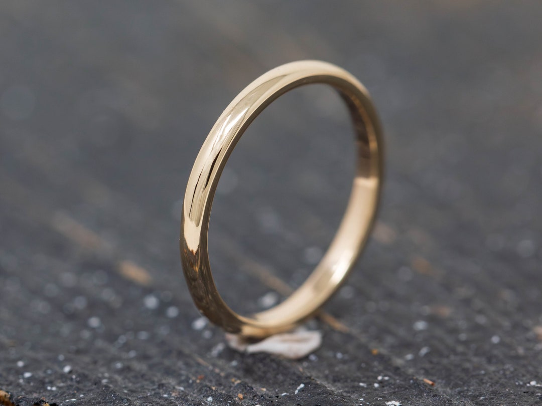 Completus Ring, Solid 9ct Yellow Gold, 2mm Wide D Shape Profile, Slim ...
