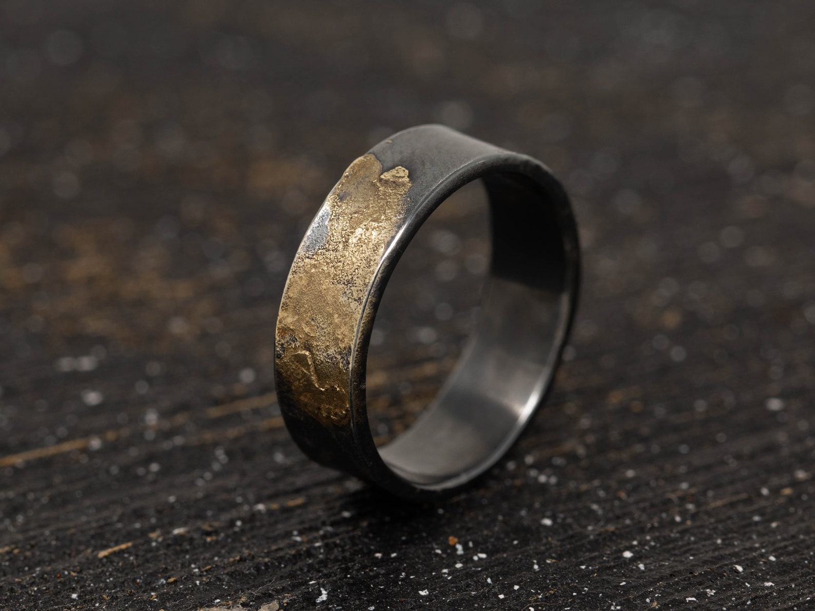 6MM Sterling Silver & 24K Gold Keum Boo Rustic Ring, Mens Rustic Band ...