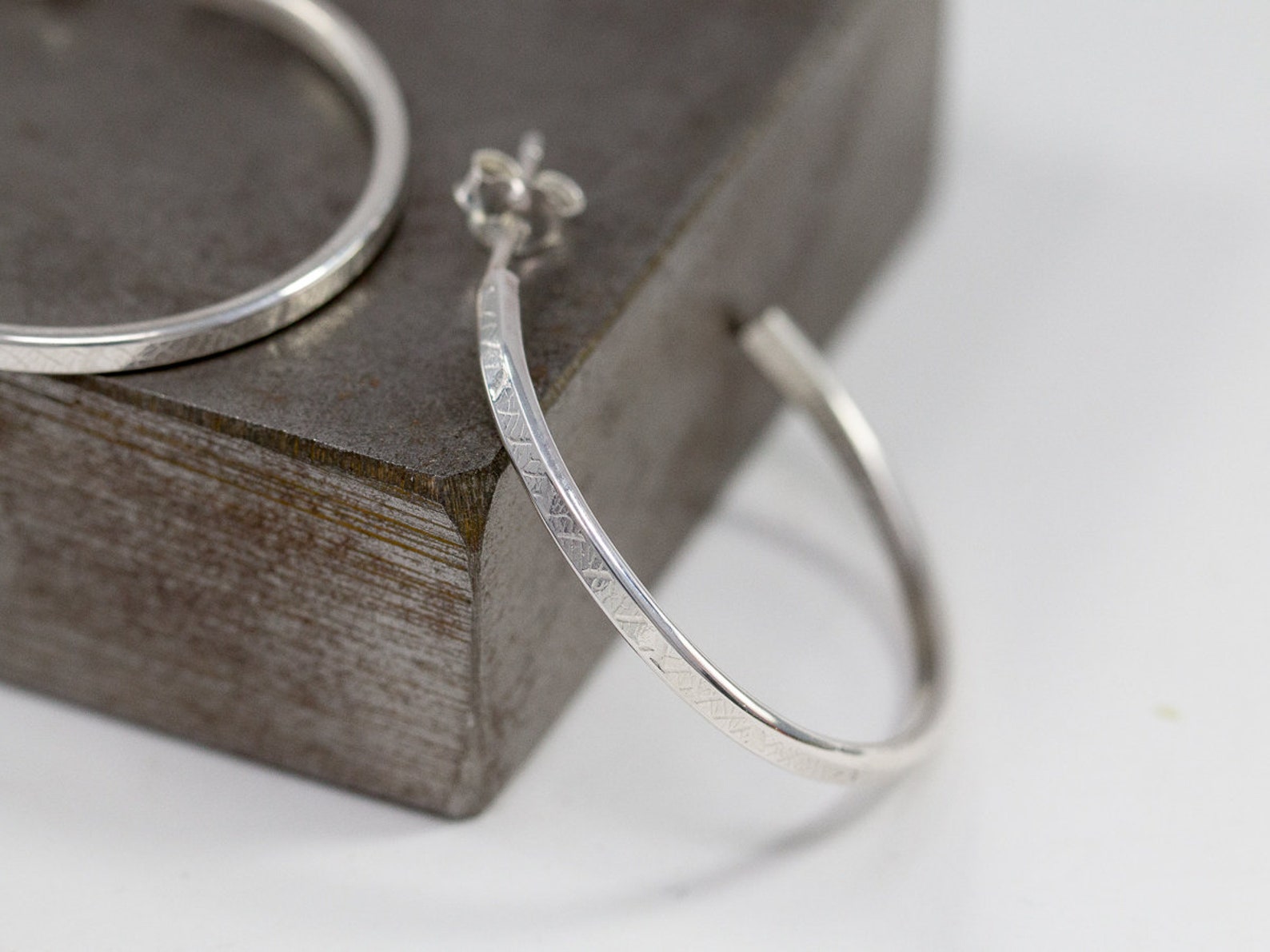 Sterling Silver Half Loop Earringssterling Silverleaf Patterned ...