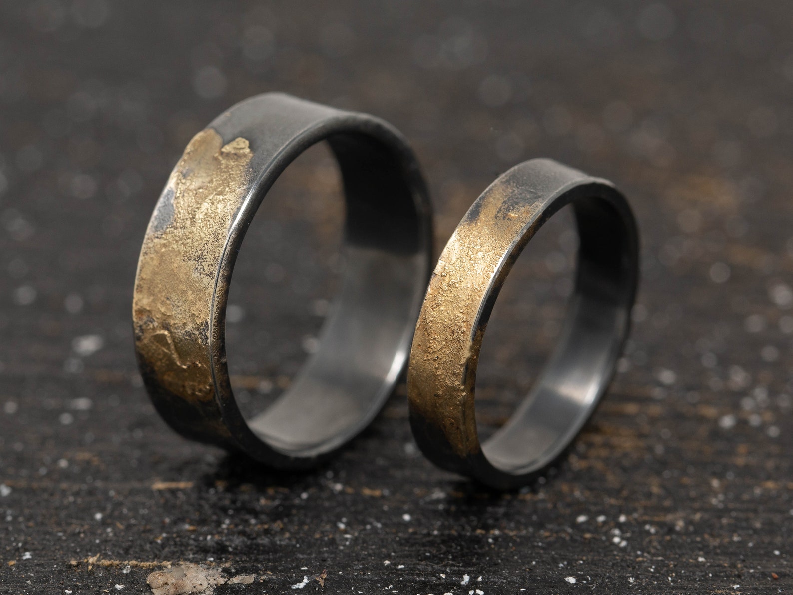 4mm6mm Sterling Silver & 24K Gold Keum Boo Ring Set OOAK - Etsy UK