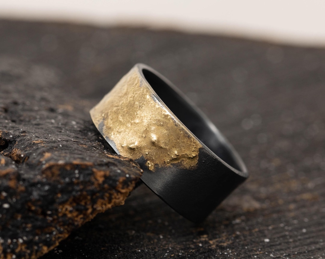 8MM Sterling Silver & 24K Gold Keum Boo Rustic Ring, Mens Rustic Band ...