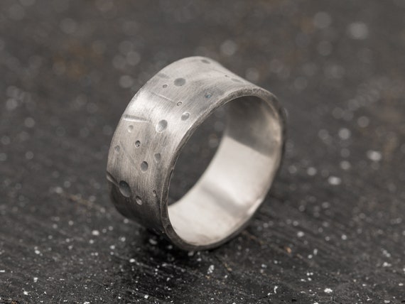 8mm Wide Sterling Silver Celestial Ring Handmade Mens Rustic | Etsy