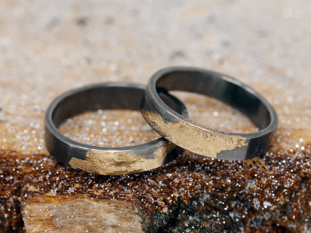 Sterling Silver & 24K Gold Keum Boo Ring Set, OOAK Rings, OOAK Wedding ...