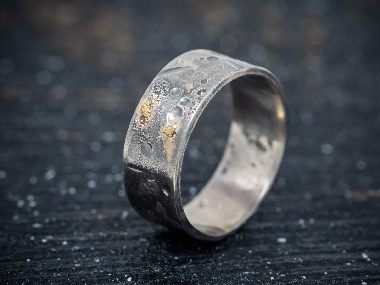 8MM 24K Gold Keum Boo Celestial Ring, Silver&gold Rustic Ring, Unisex ...