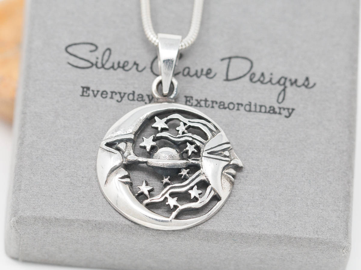 Sterling Silver Celestial Necklace|Sun and Moon Necklace|Sun Moon Stars ...