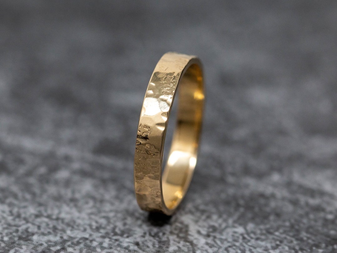 4mm Wide Solid 9ct Yellow Gold Rustic Ring, 9ct Gold Hammered Ring ...