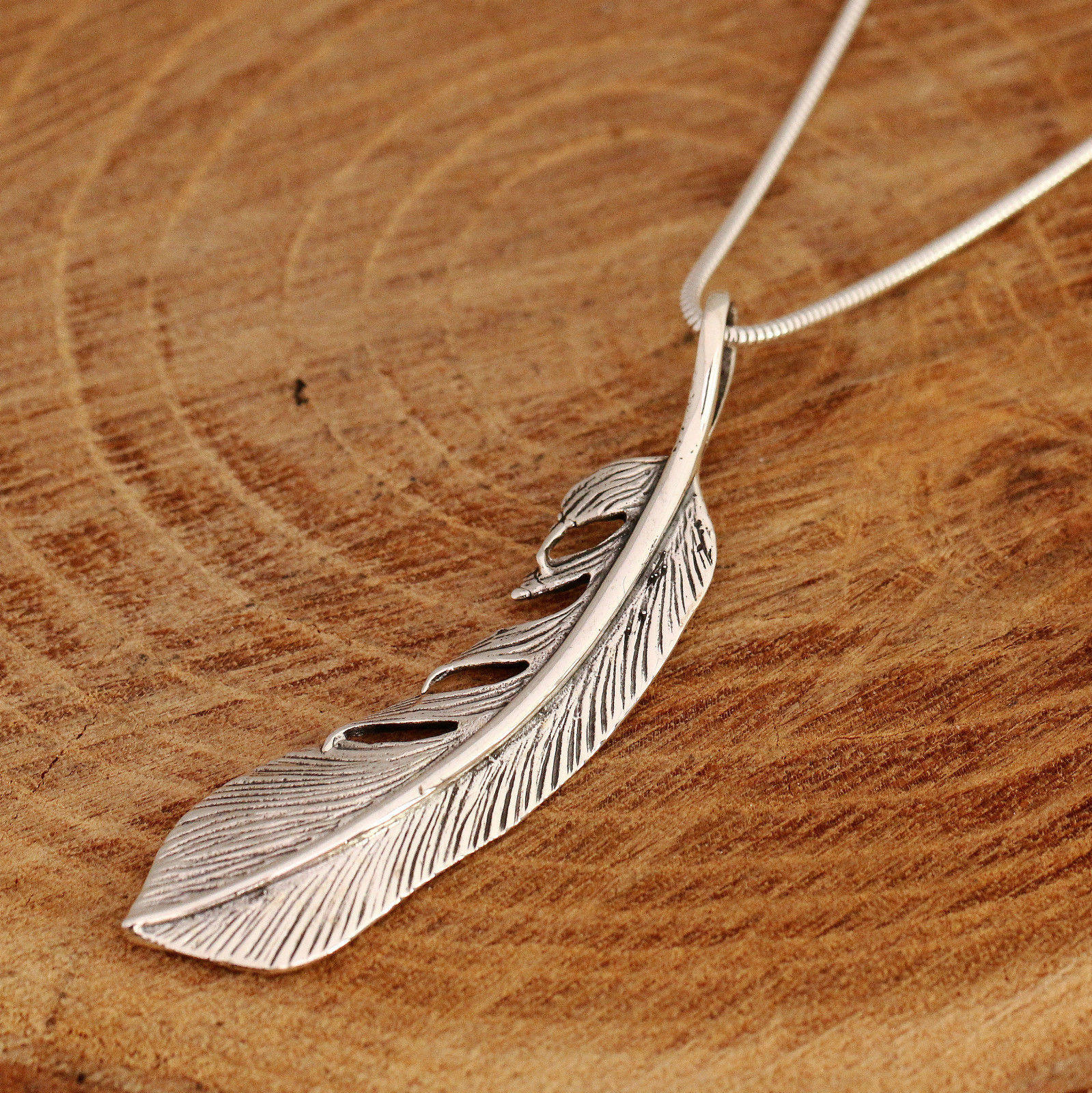 Large Sterling Silver Angel Feather Pendant Necklace, 3D, Large Silver ...