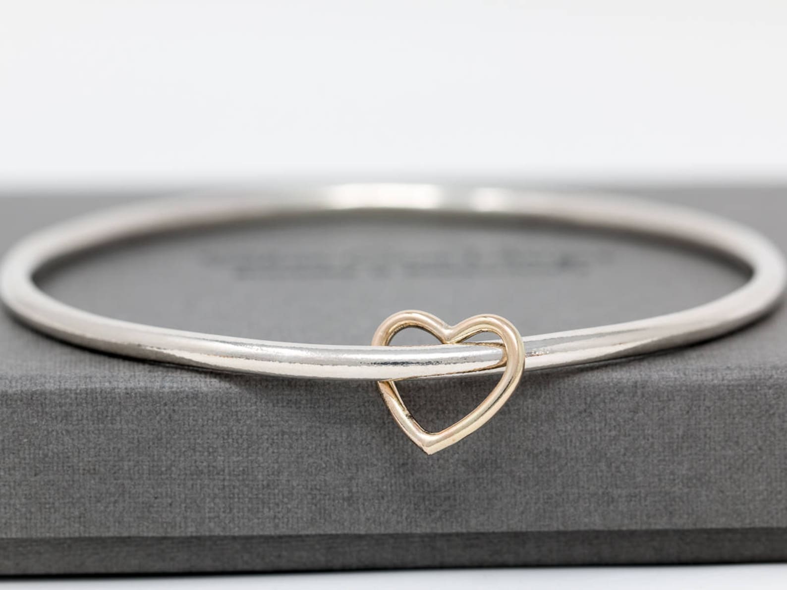 Sterling Silver Bangle With 9ct Gold Heart Charmsterling | Etsy