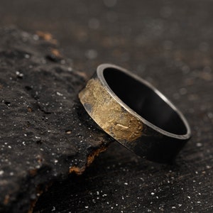 6MM Sterling Silver & 24K Gold Keum Boo Rustic Ring, Mens Rustic Band ...