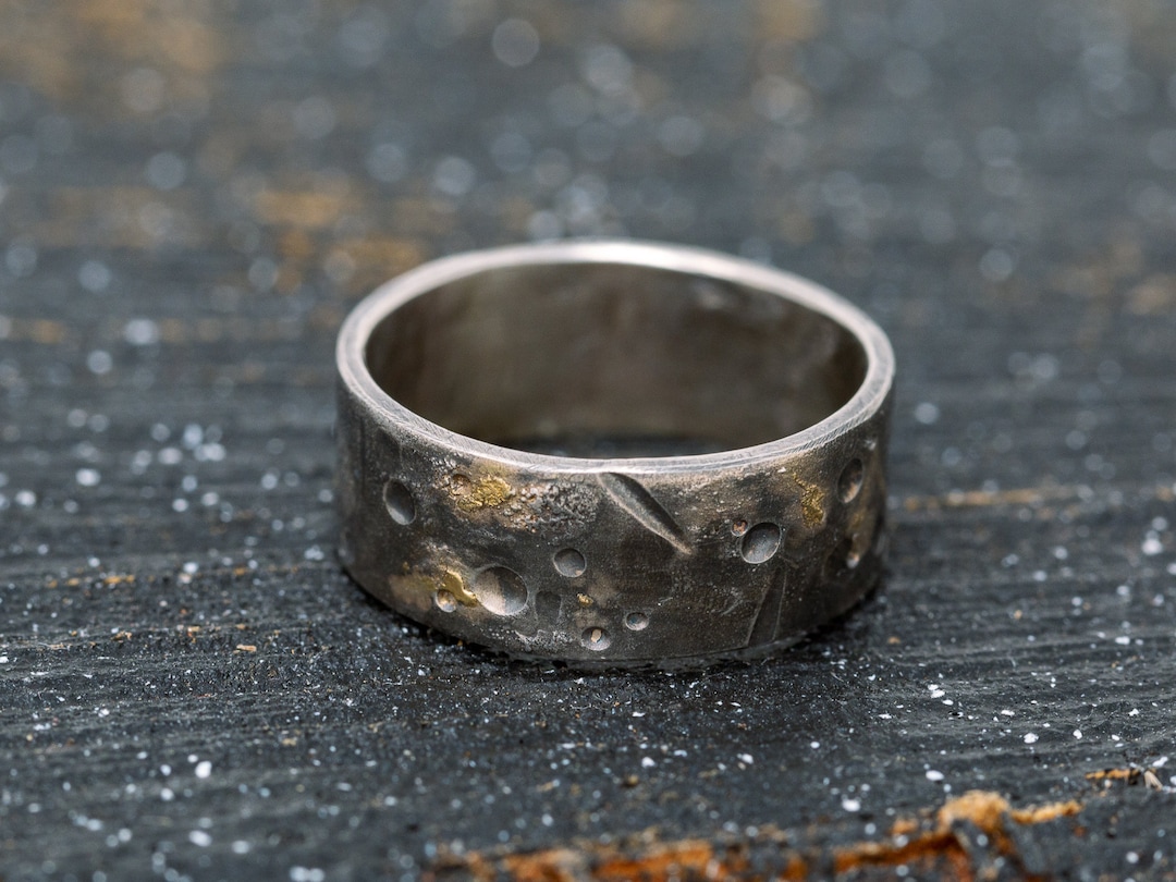 8MM 24K Gold Keum Boo Celestial Ring, Silver&gold Rustic Ring, Unisex ...