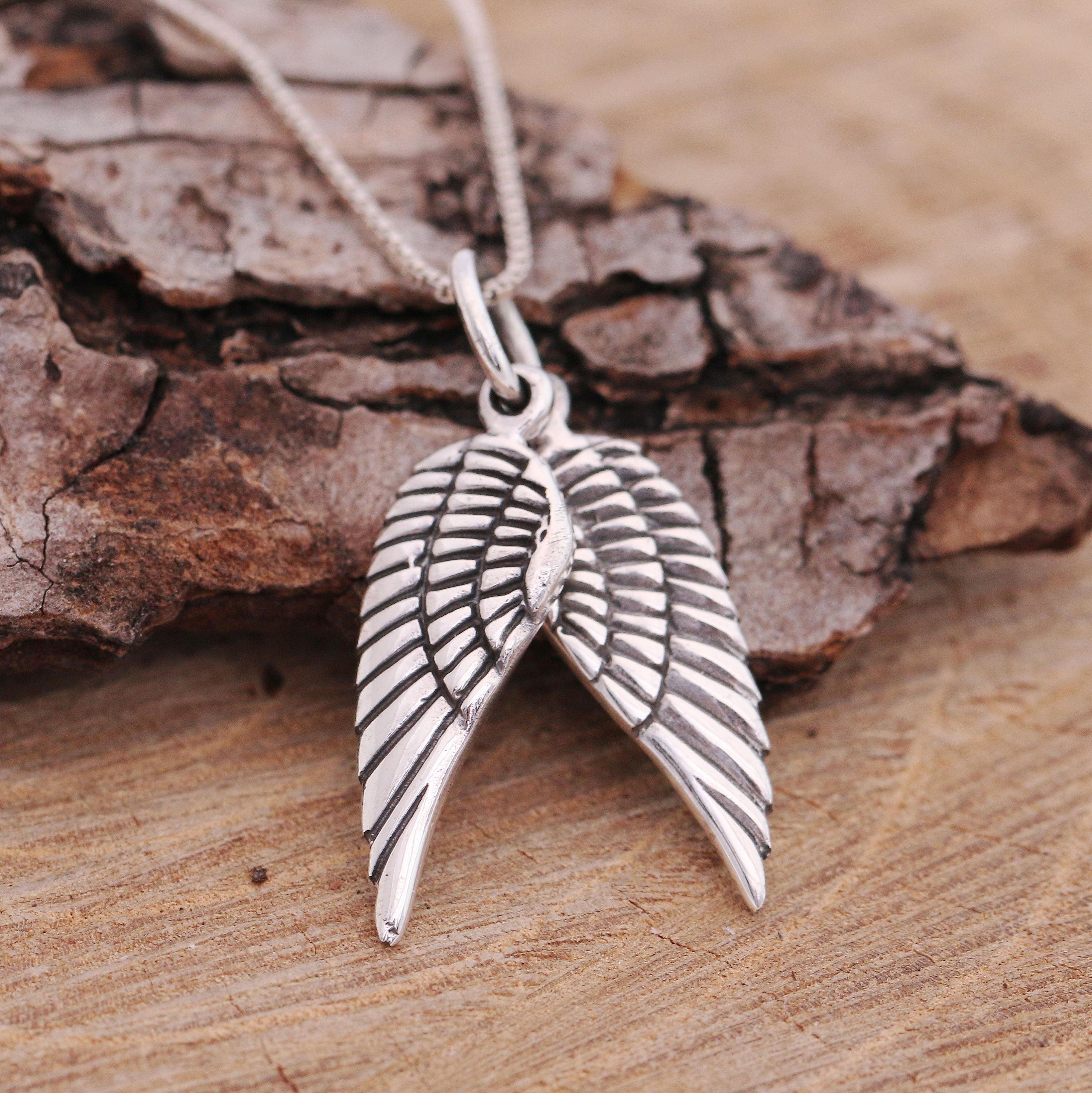 Sterling Silver Embraced Angel Wings Pendant Necklace, Angel Wing ...