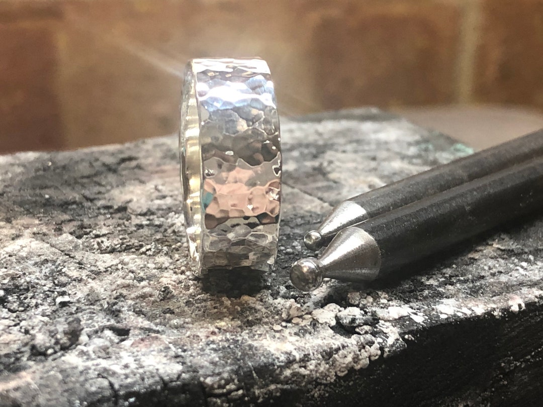 Personalised Sterling Silver Chunky Ring, 8mm Solid Silver Hammered ...