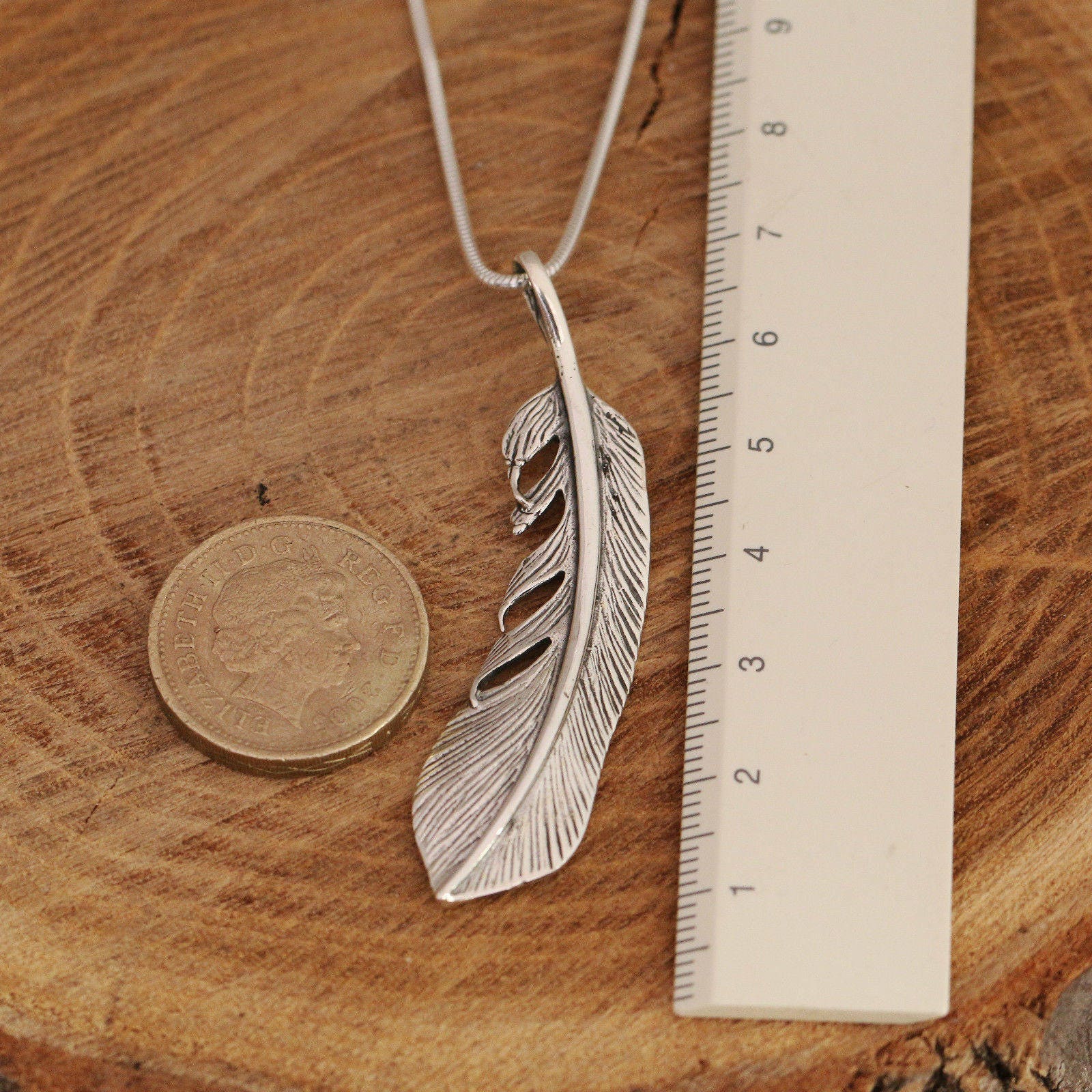 Large Sterling Silver Angel Feather Pendant Necklace, 3D, Large Silver ...