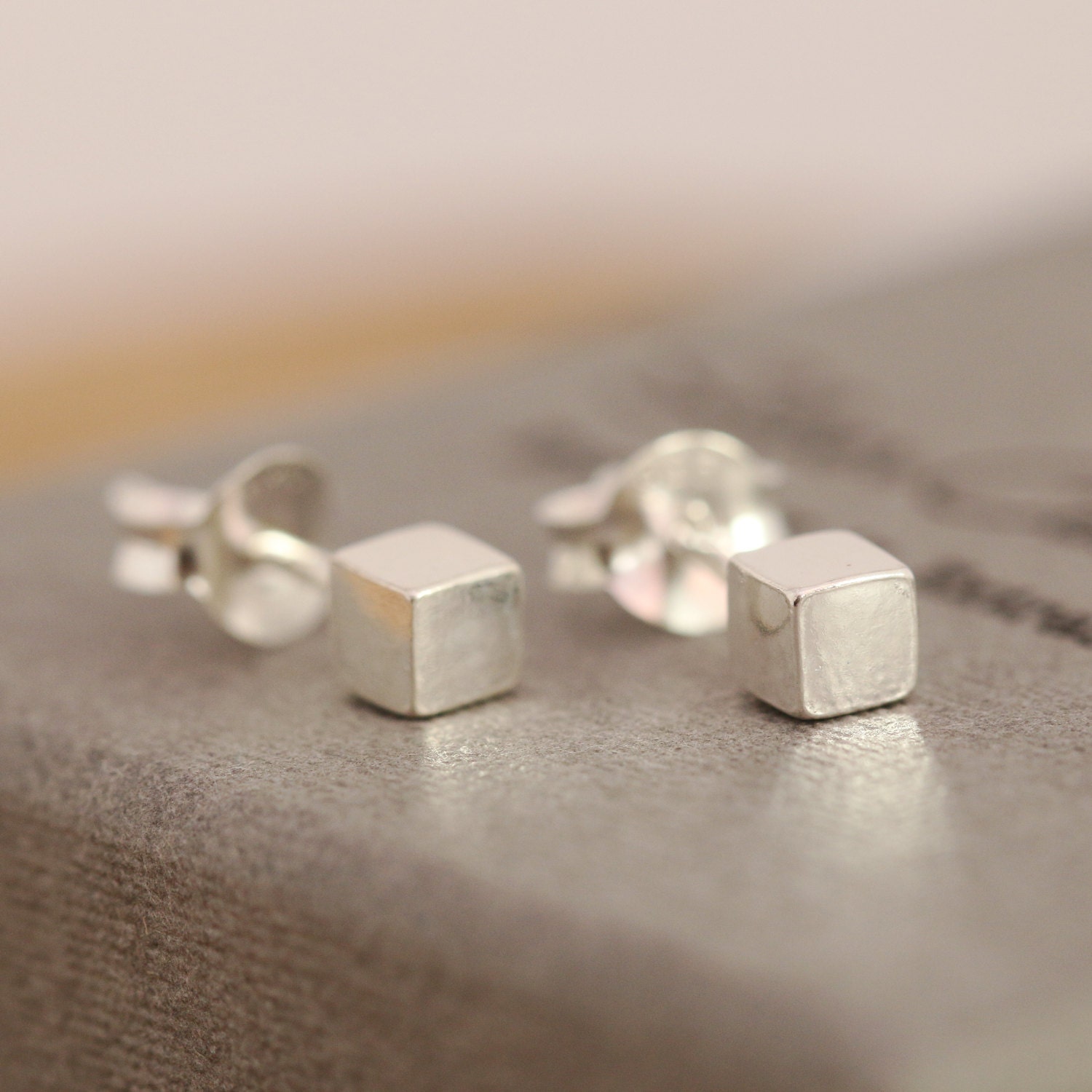 Sterling Silver Cube Earrings, Sterling Silver Square Earrings, Cube ...