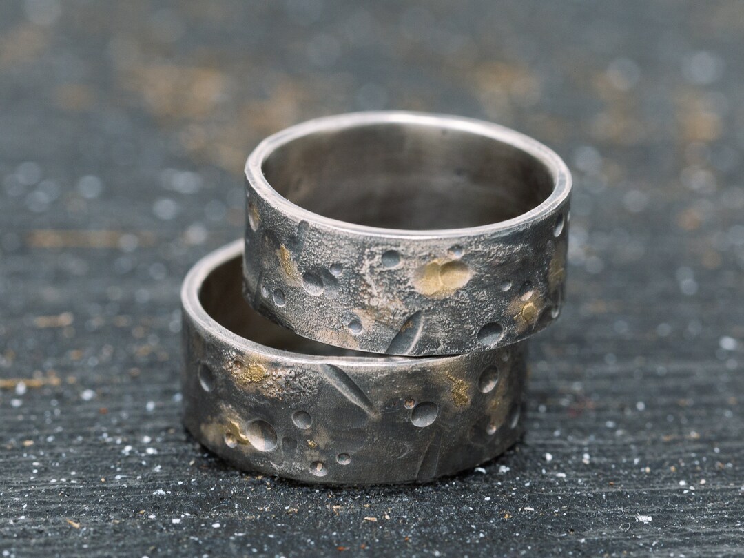 8mm Sterling Silver & 24K Gold Keum Boo Couples Ring Set, Unique ...