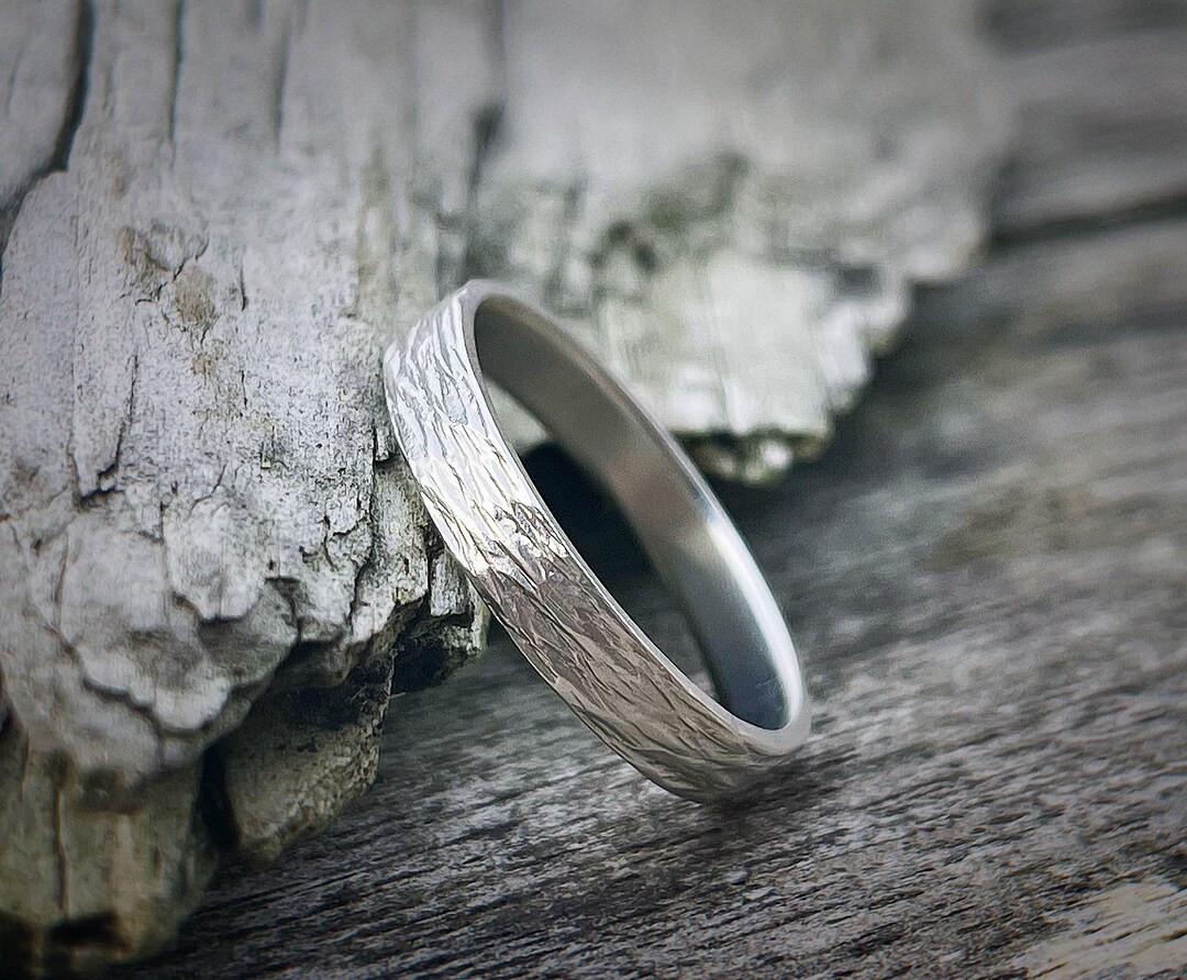 Vetustas Ring, Solid 9ct White Gold Minimalist Ring, Hand Textured Gold ...