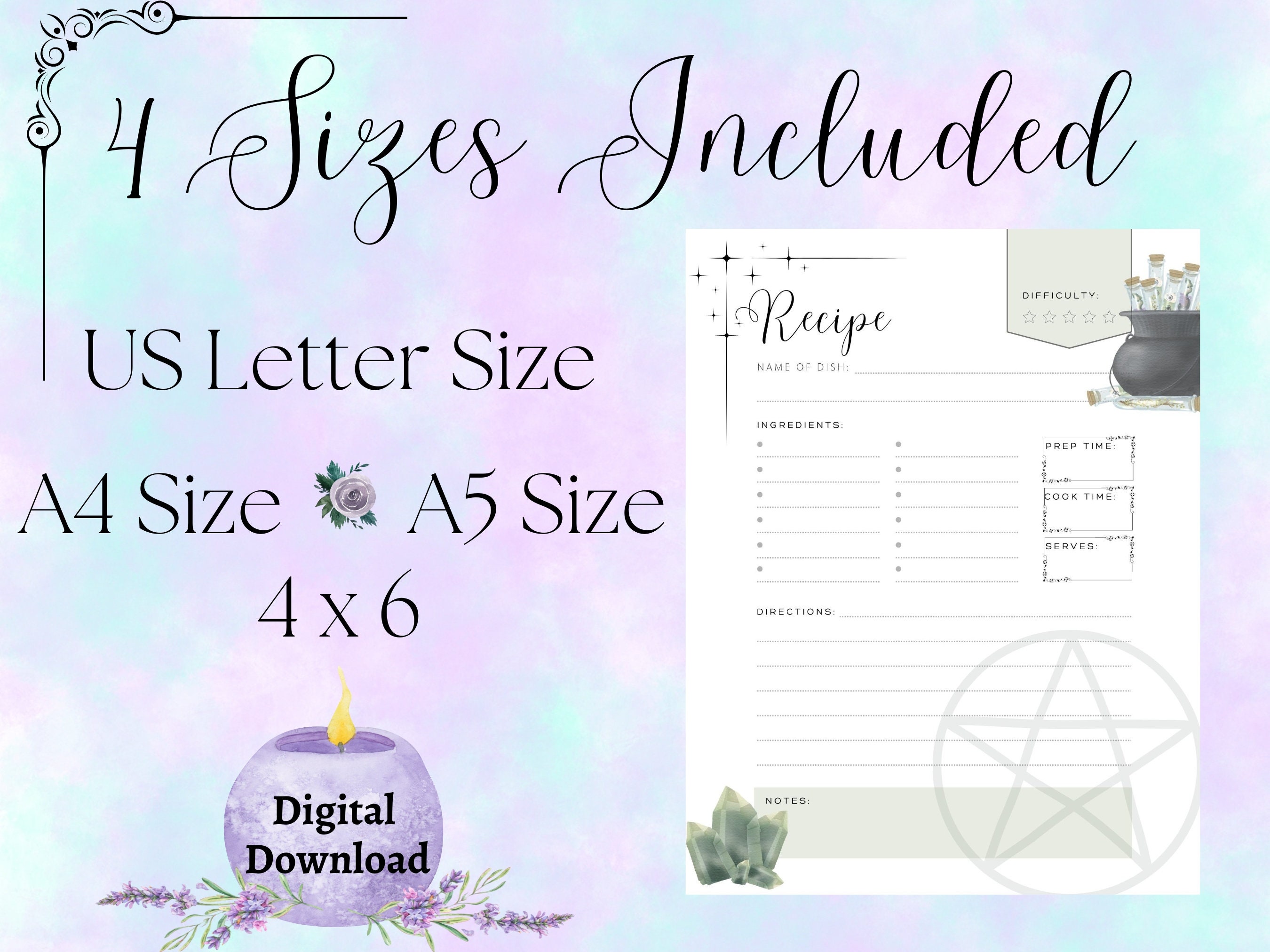 Witchy Recipe Sheet, Food Printable Template Card, Kitchen Witch ...