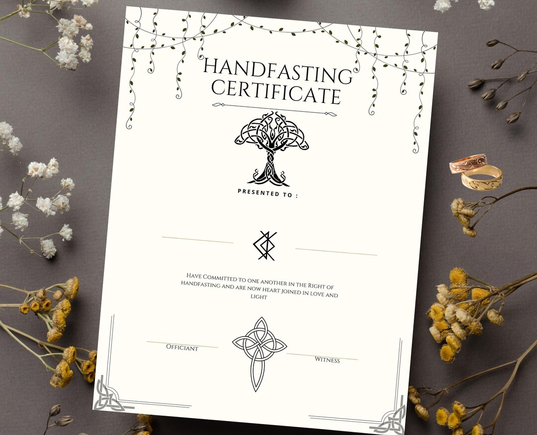 Handfasting Certificate Printable, Pagan Wedding Engagement Ritual ...