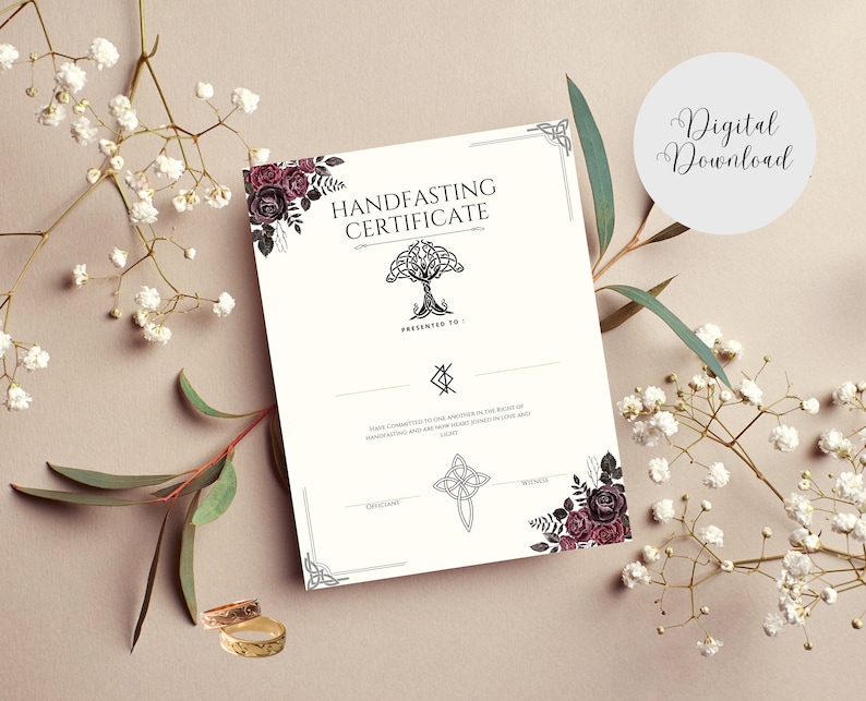 Handfasting Certificate Printable, Pagan Wedding Engagement Ritual ...
