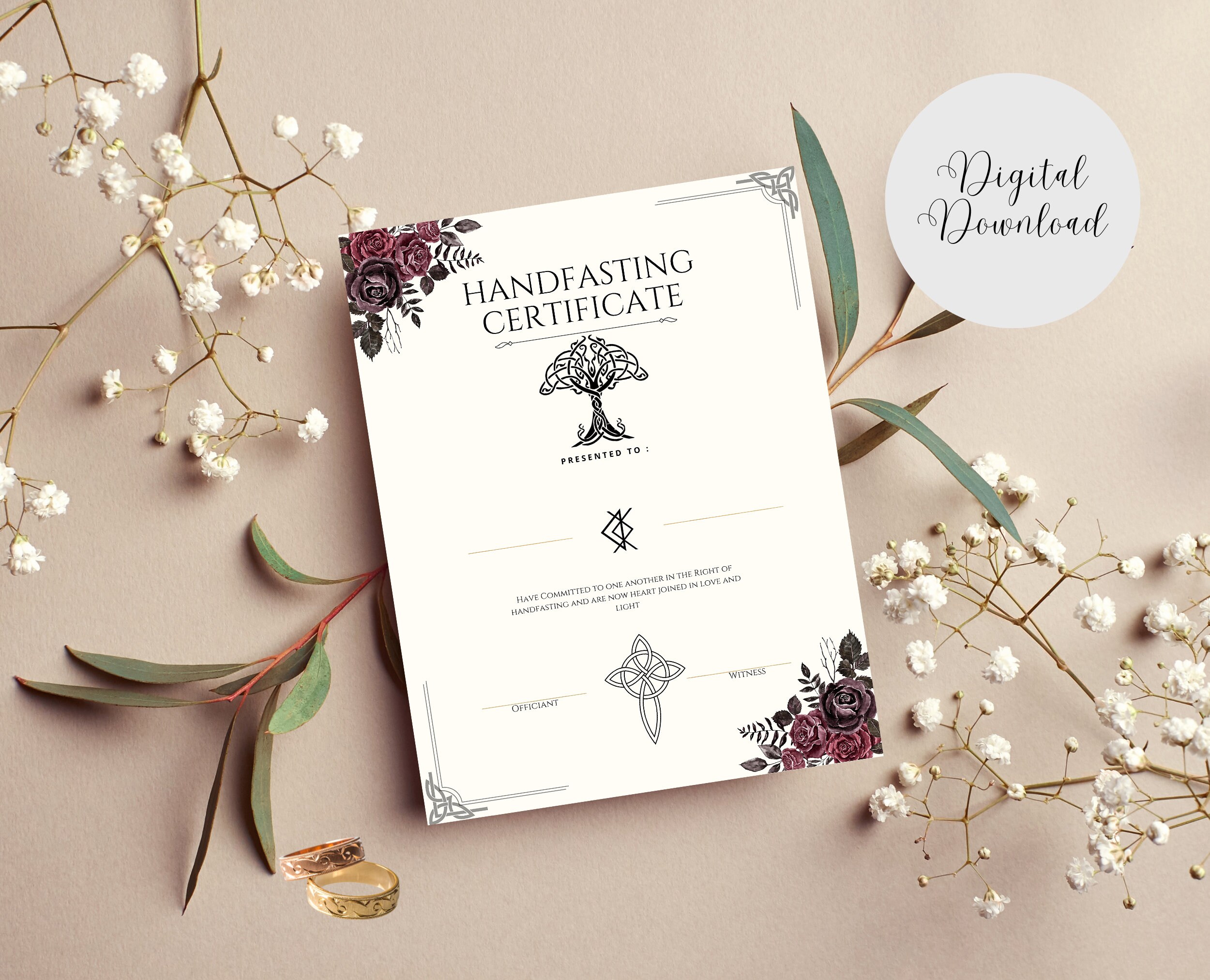 Handfasting Certificate Printable, Pagan Wedding Engagement Ritual ...