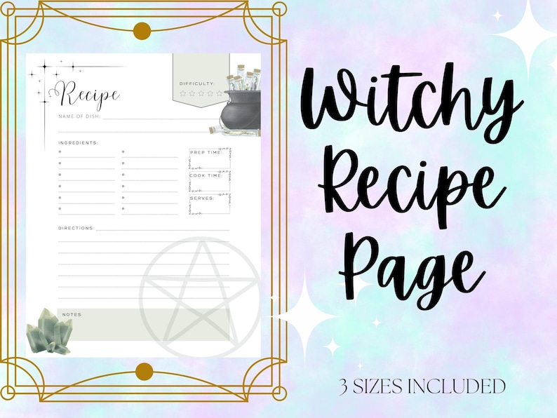 Witchy Recipe Sheet, Food Printable Template Card, Kitchen Witch ...