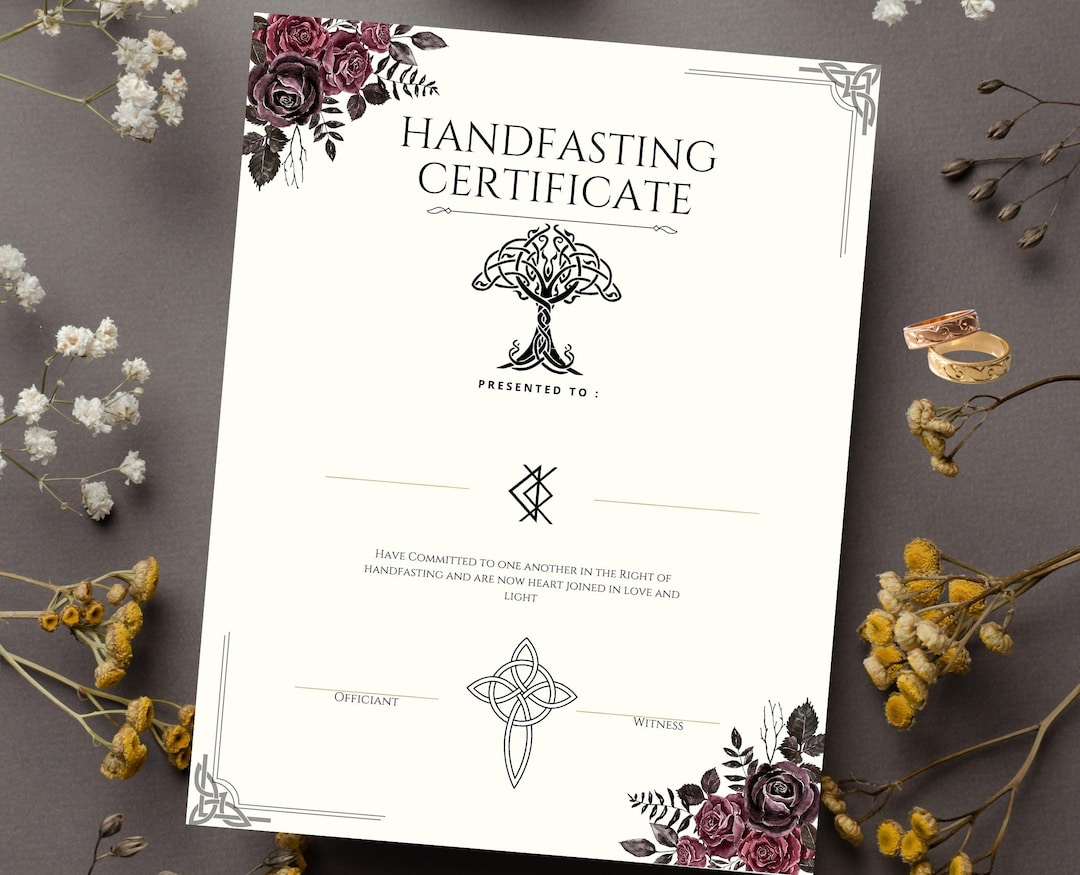 Handfasting Certificate Printable, Pagan Wedding Engagement Ritual ...