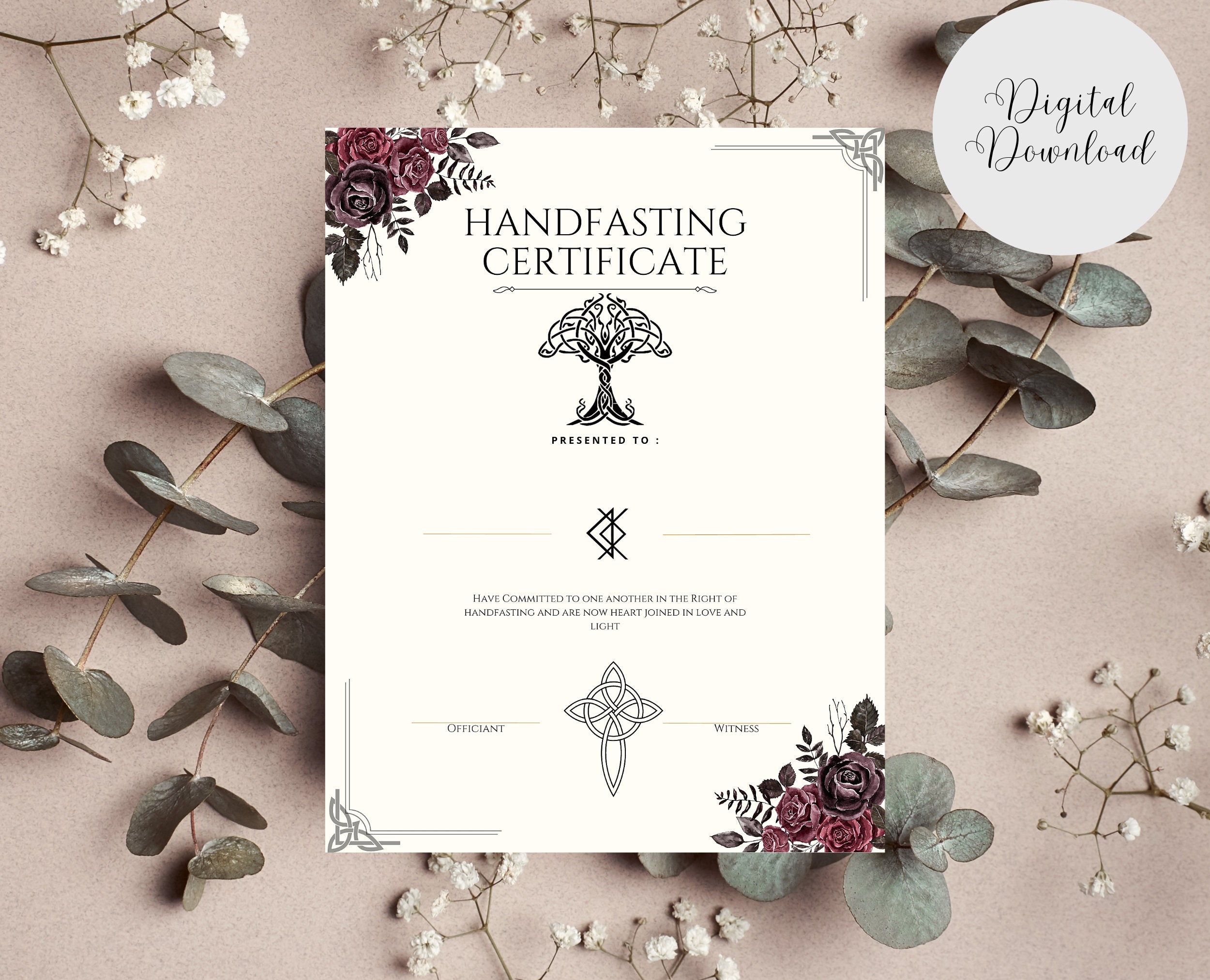 Handfasting Certificate Printable, Pagan Wedding Engagement Ritual ...