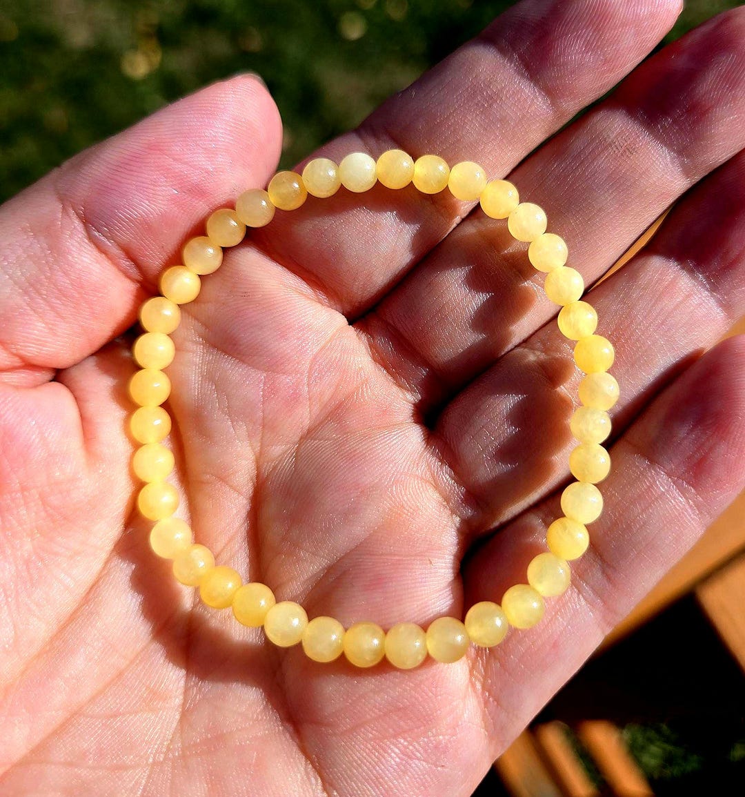 Small Yellow Jade Crystal Stretch Bracelet, 4mm Sunshine Jade Stone ...