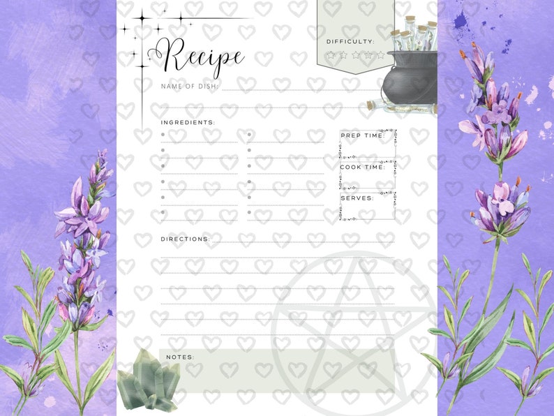 Witchy Recipe Sheet, Food Printable Template Card, Kitchen Witch ...