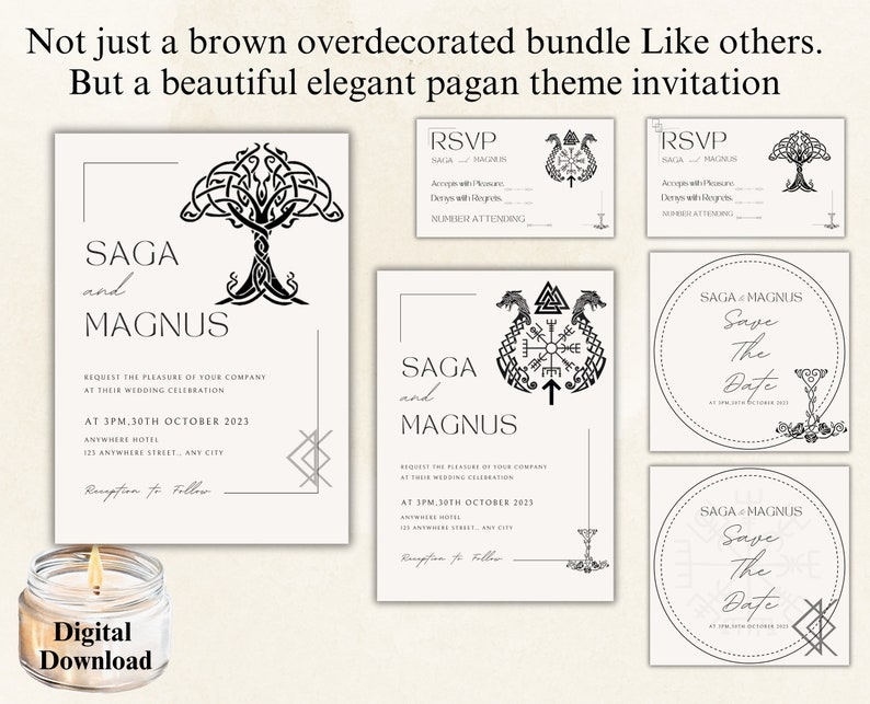 CUSTOM Pagan Viking Celtic Wedding Invitation, RSVP Card, Save the Date, & Reception Sheet ...