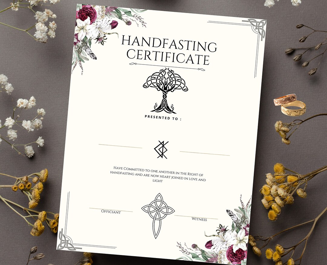 Handfasting Certificate Printable, Pagan Wedding, Engagement Ritual ...