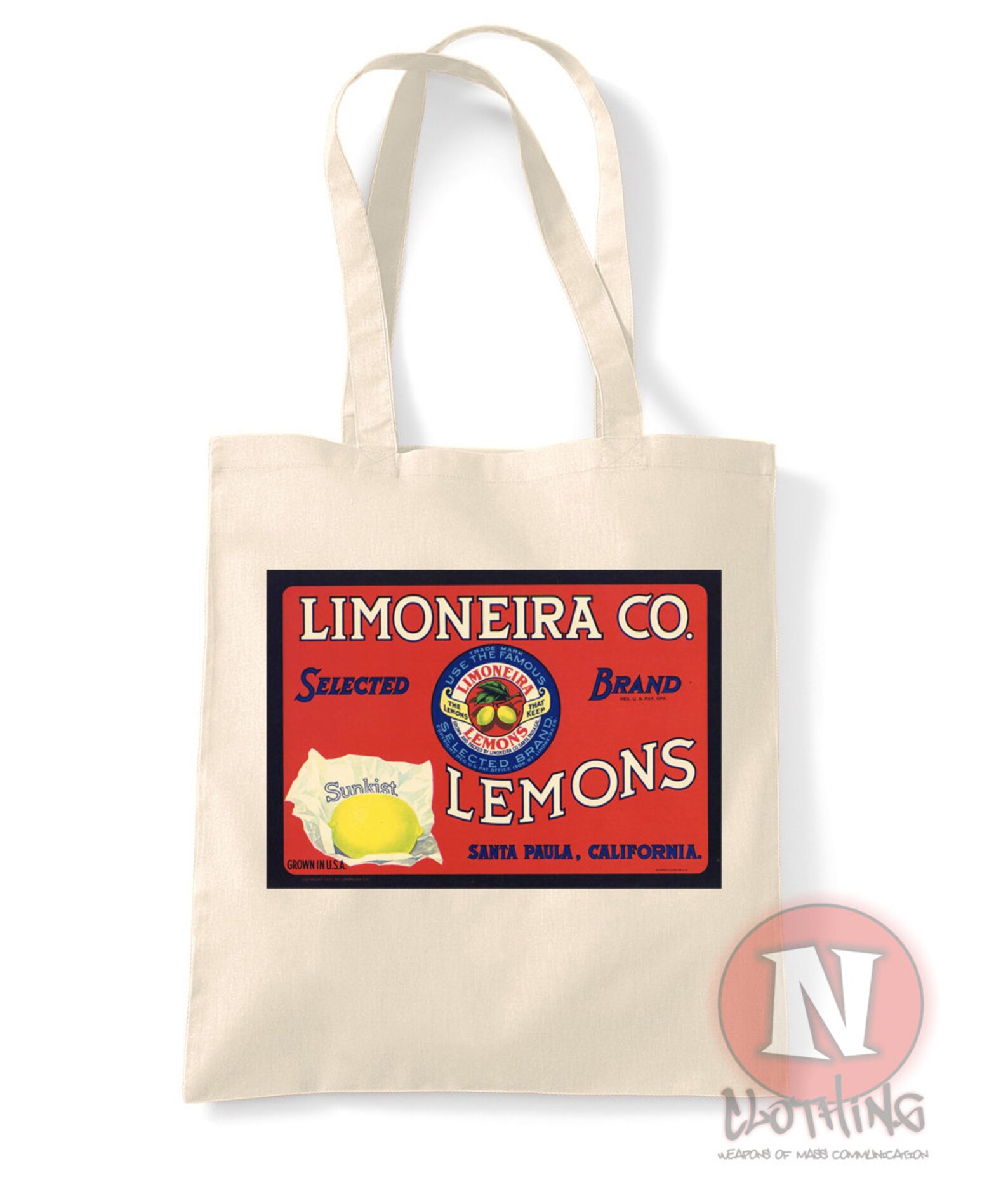 Limoneira Co. Brand Lemons Tote Bag Vintage Fruit Packing Label ...