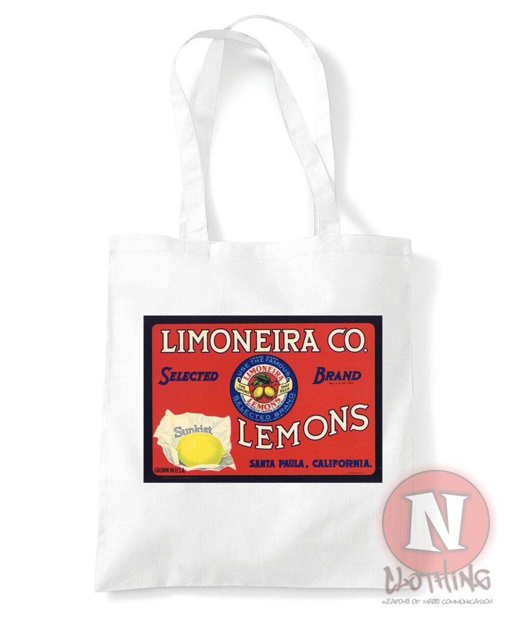 Limoneira Co. Brand Lemons Tote Bag Vintage Fruit Packing Label ...