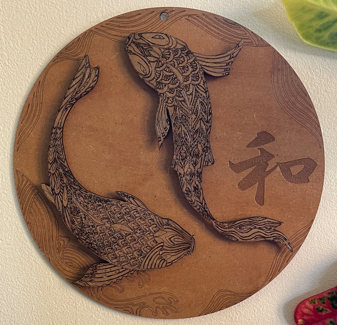 Japanese Aesthetic Wall Plaque Koi Carp Wooden Varnished Finish - Etsy