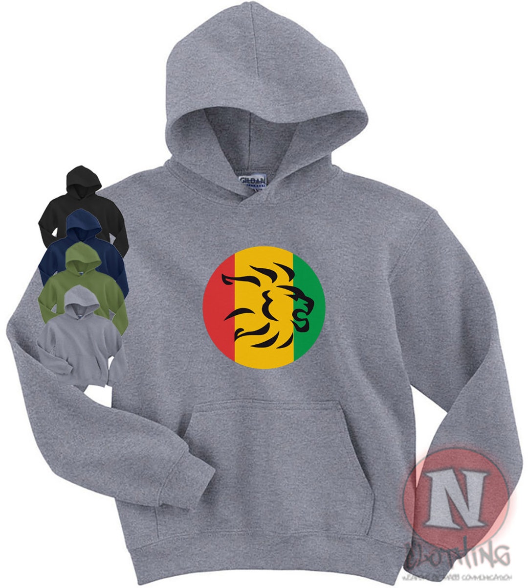 Rasta Lion Head Reggae Hoodie Jamaica Roots Circle Motif Polycotton ...