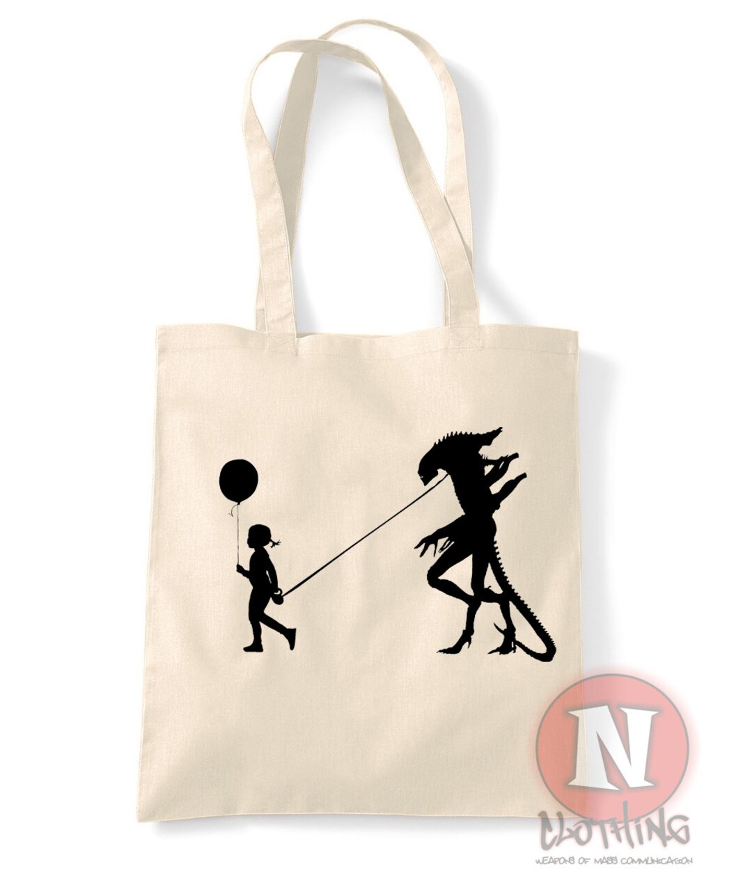 Girl and Alien Natural Tote Bag Reusable Shopping Bag Environmentally ...
