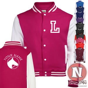 Custom Horse Motif Kids Varsity Jacket, for Riding and Stables, Name ...
