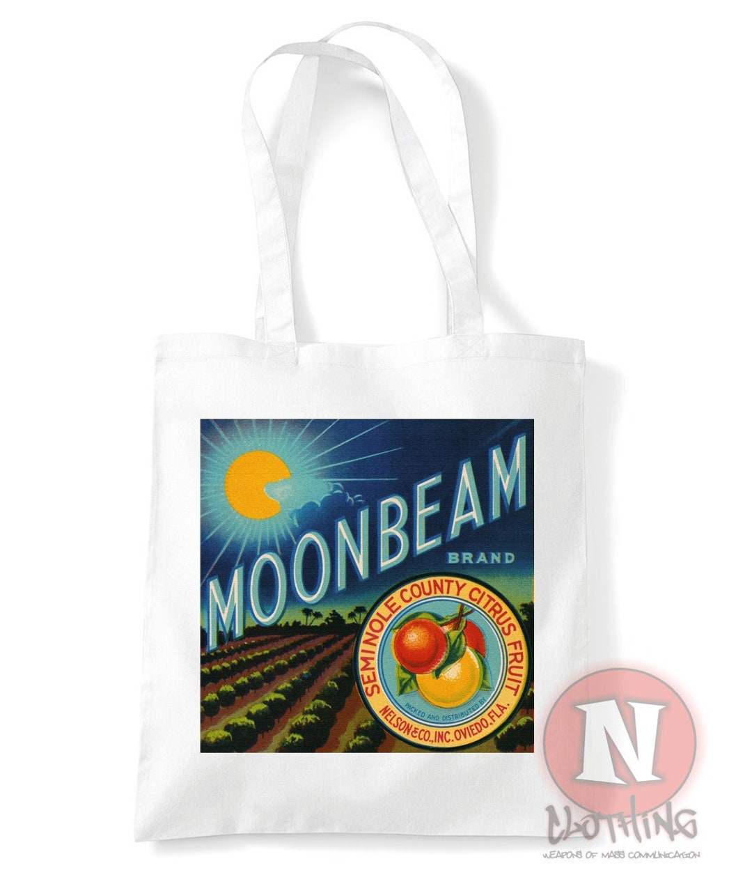 Moonbeam Brand Tote Bag Vintage Fruit Packing Label Reusable Shopping ...