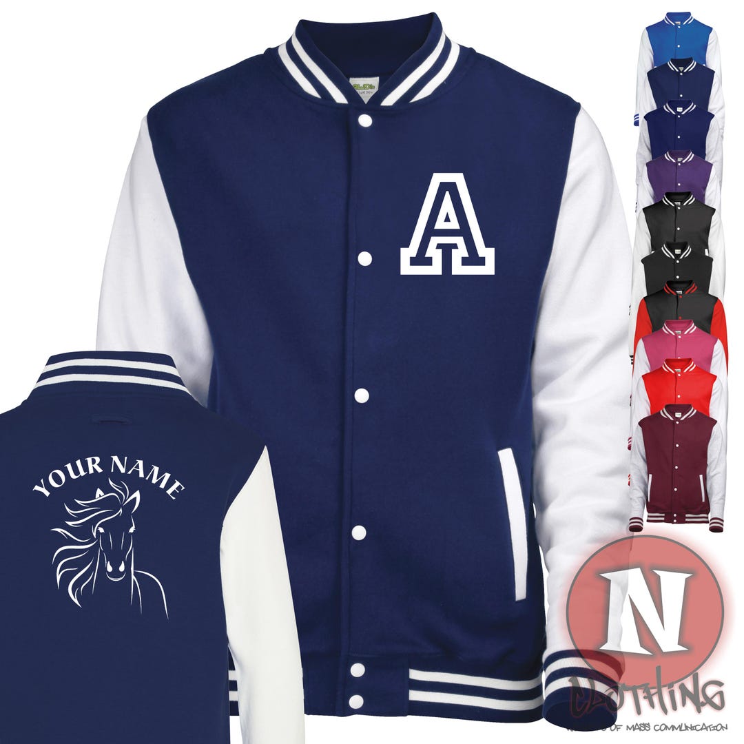 Custom Horse Design Kids Varsity Jacket, for Riding and Stables, Name ...