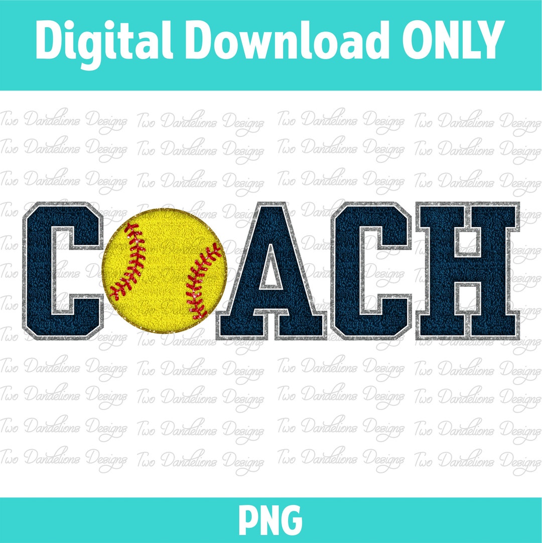 Softball COACH Faux Chenille Patch Design, Softball Clipart, Softball ...