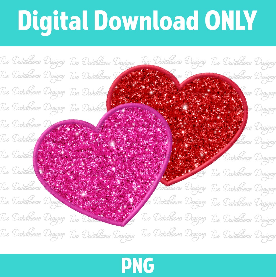 Double Heart Faux Glitter Applique Design, Valentine Clipart, Valentine ...