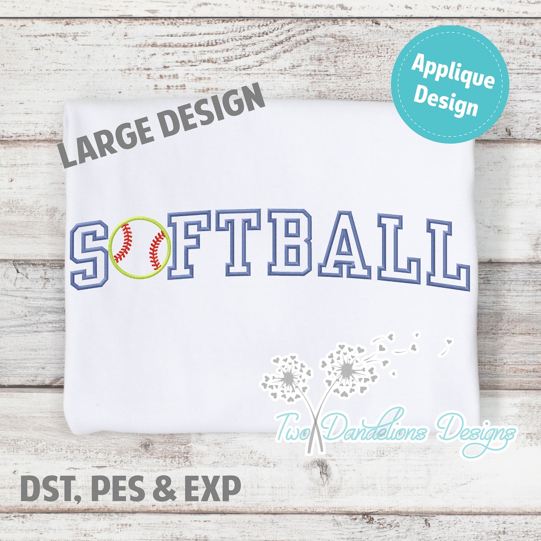 Softball Applique Large Embroidery Design, Machine Embroidery, Softball ...