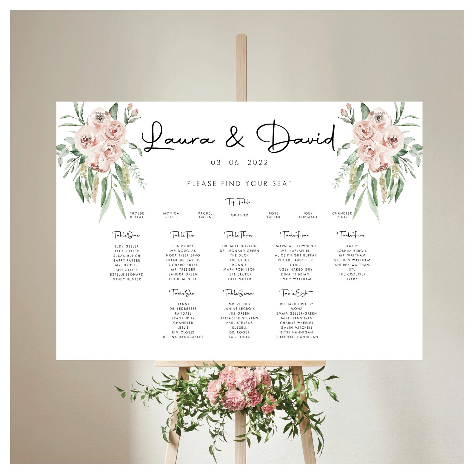Digital Download Wedding Table Plan Sign Blush Pink Rose - Etsy UK