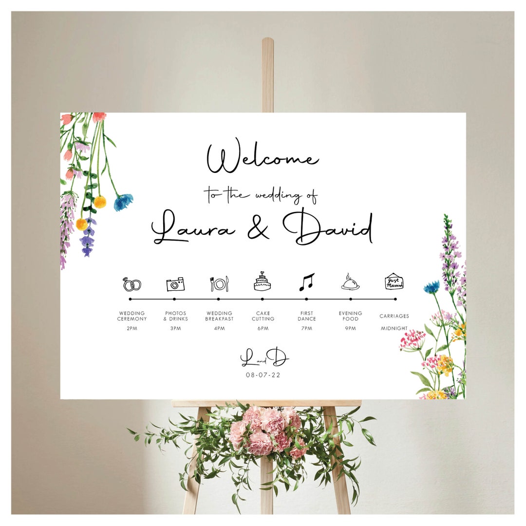 Digital Downloadable Wedding Order of the Day Welcome Sign, Bright ...