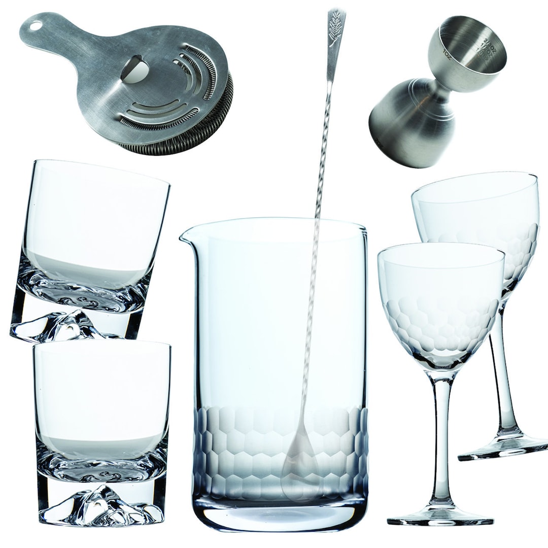 8-piece Handblown Cocktail Mixing Glass Set With Double Old Fashioned ...